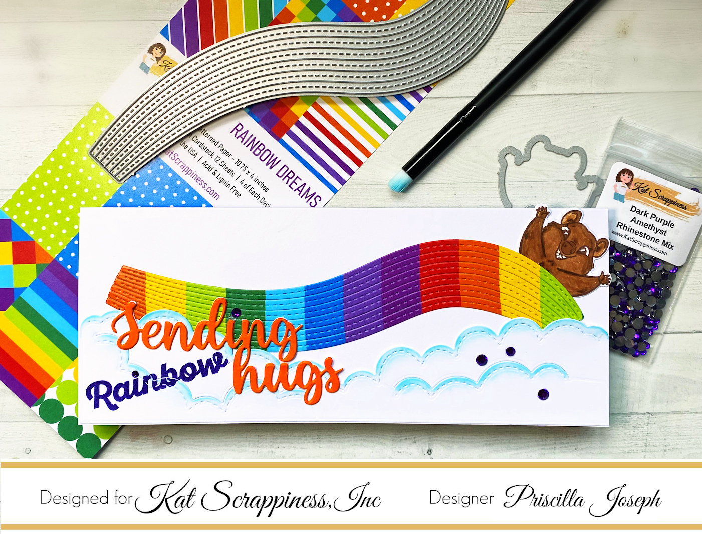 Sending Rainbow Hugs Slimline Card - Nubble Light Designs
